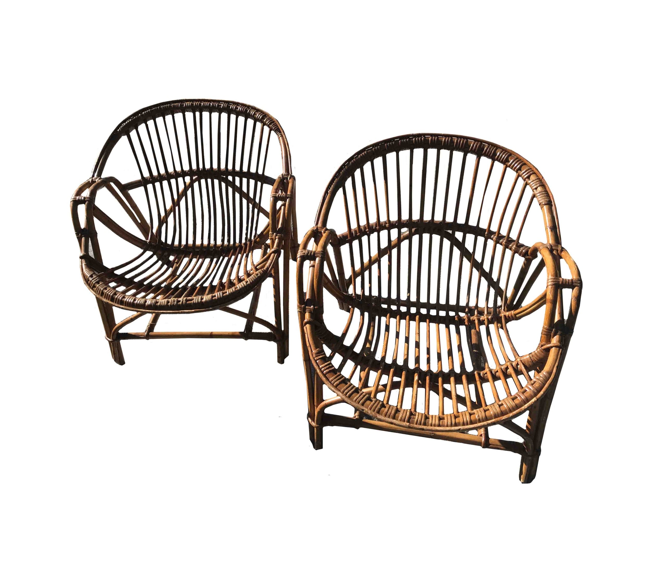 H022 Modern Mid Century French Pair of Bamboo and Rattan Chairs | Giana ...