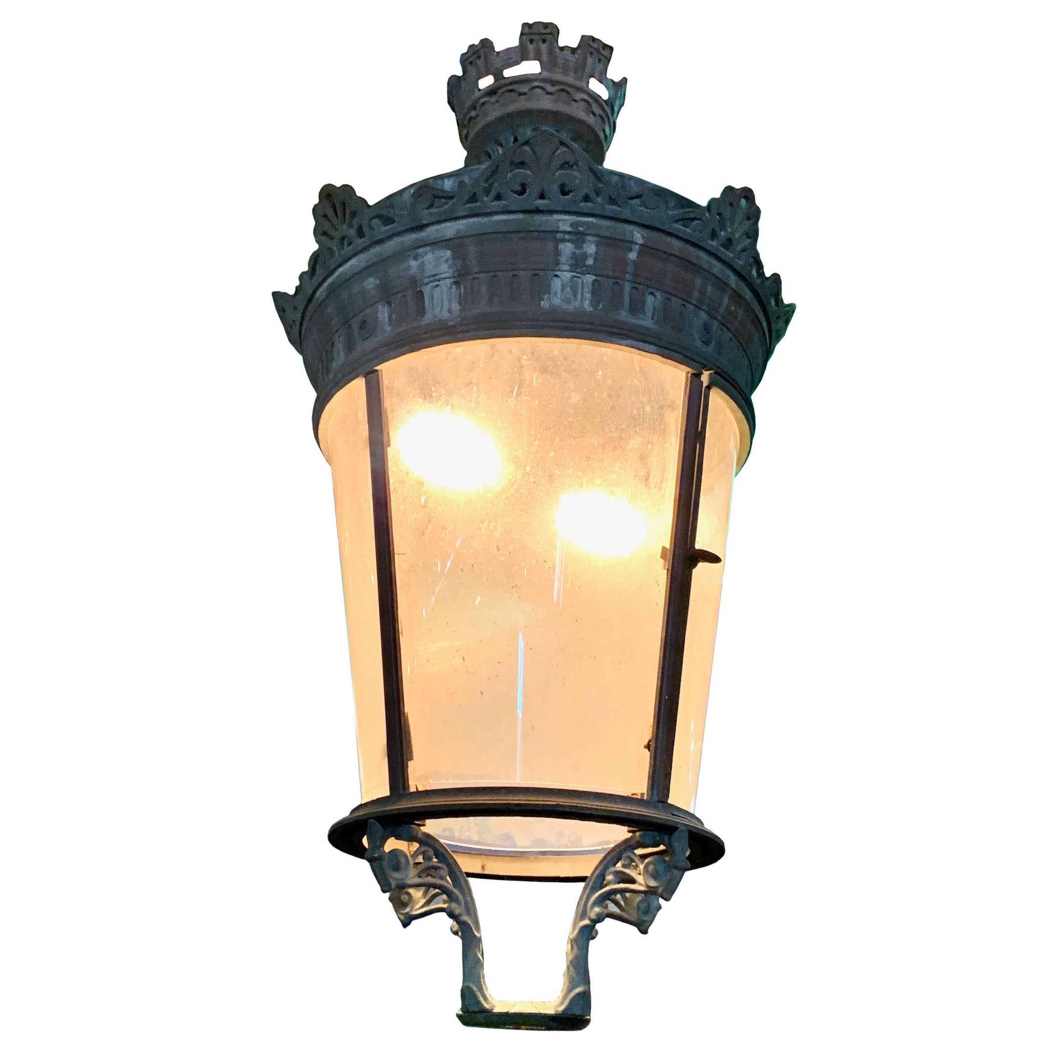 F003AB 1930's French Bronze Lantern Chandelier Perfect Green Gray ...
